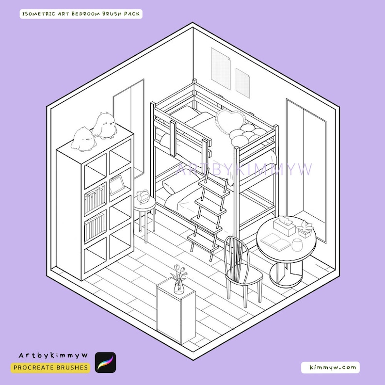 Procreate Isometric Bedroom Drawing Brush Pack High Quality - Etsy