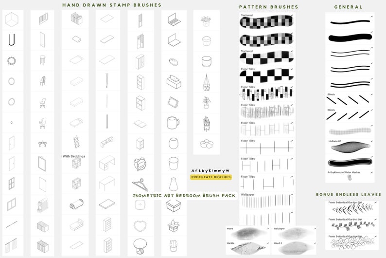 Procreate Isometric Bedroom Drawing Brush Pack High Quality - Etsy