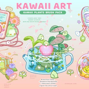 Procreate Kawaii Plants Brush Pack • Cute Illustration • Digital ...