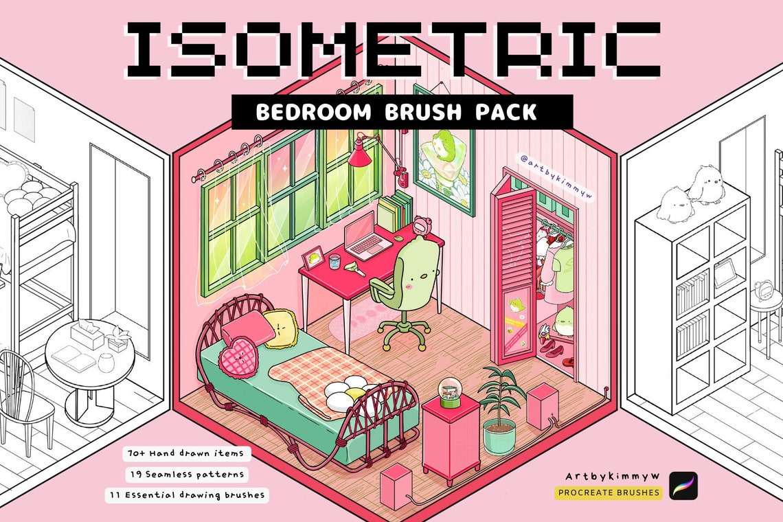 Procreate Isometric Bedroom Drawing Brush Pack High Quality - Etsy