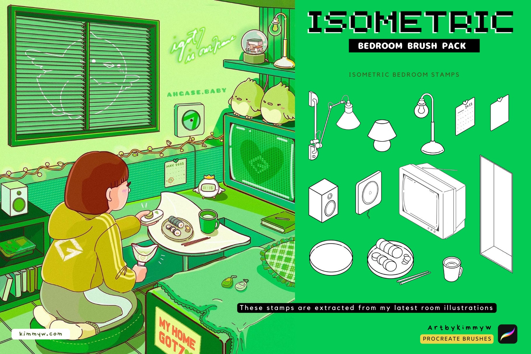 Procreate Isometric Bedroom Drawing Brush Pack High Quality - Etsy