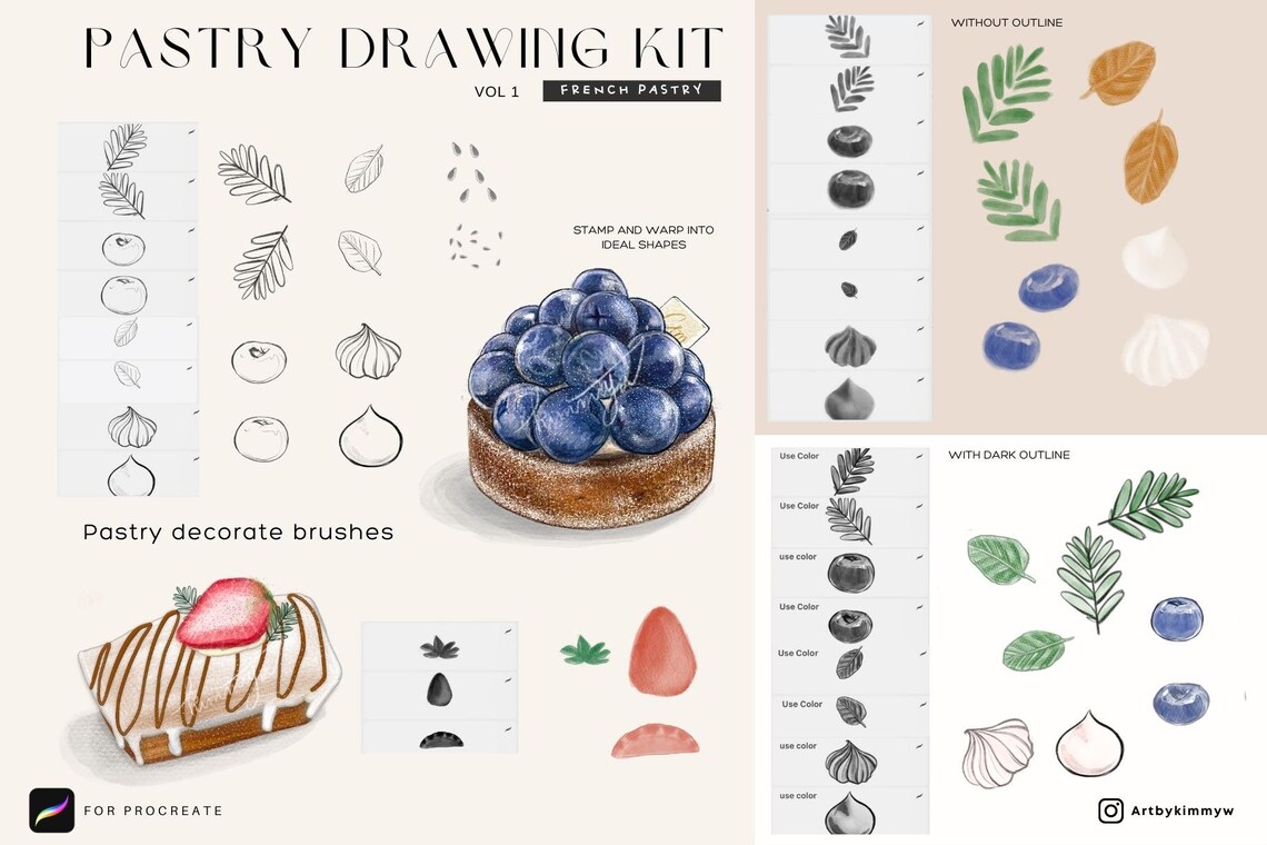 Procreate Dessert Drawing Kit Frenh Pastry Food - Etsy