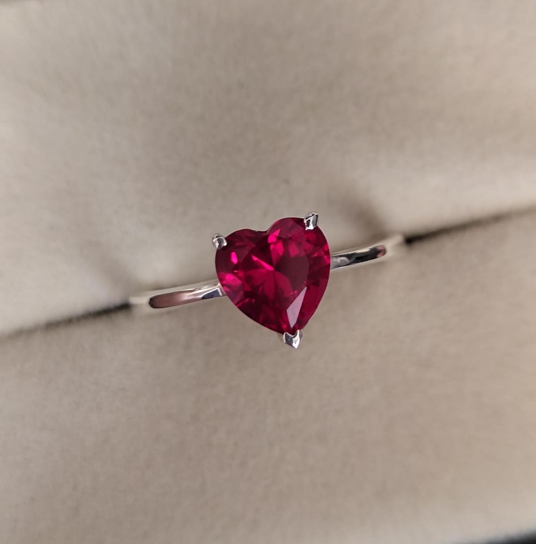 Lab Ruby Heart Ring Ruby Promise Ring Heart Cut Gemstone Ring Ruby Love ...
