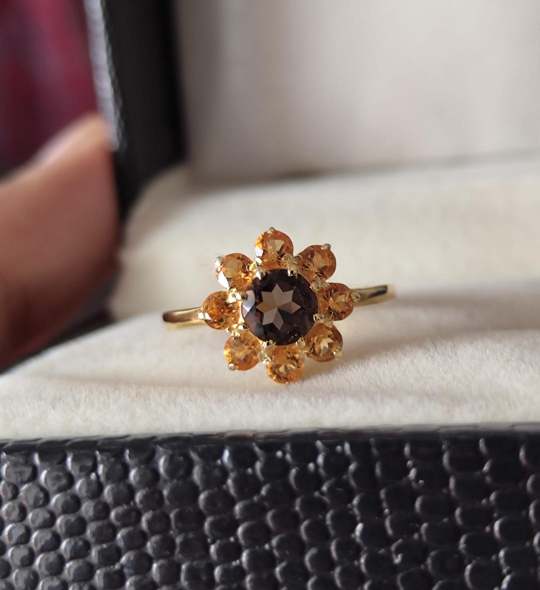 Sunflower Orange Citrine Ring in 925 Sterling Silver With Yellow Gold ...