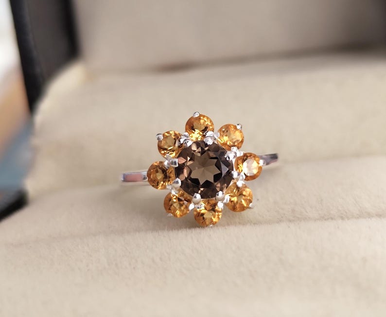 Sunflower Orange Citrine Ring in Silver Orange Citrine Cluster Ring ...