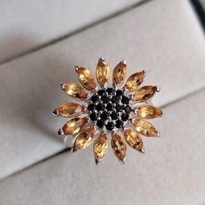 Citrine Sunflower Engagement Ring in Gold Plated Floral Sunflower ...