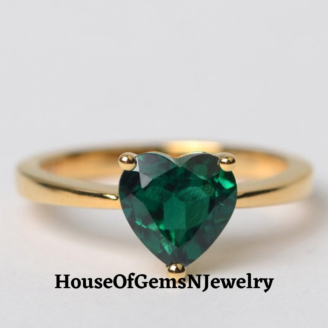 Lab Emerald Heart Ring Emerald Promise Ring May Birthstone Rings ...
