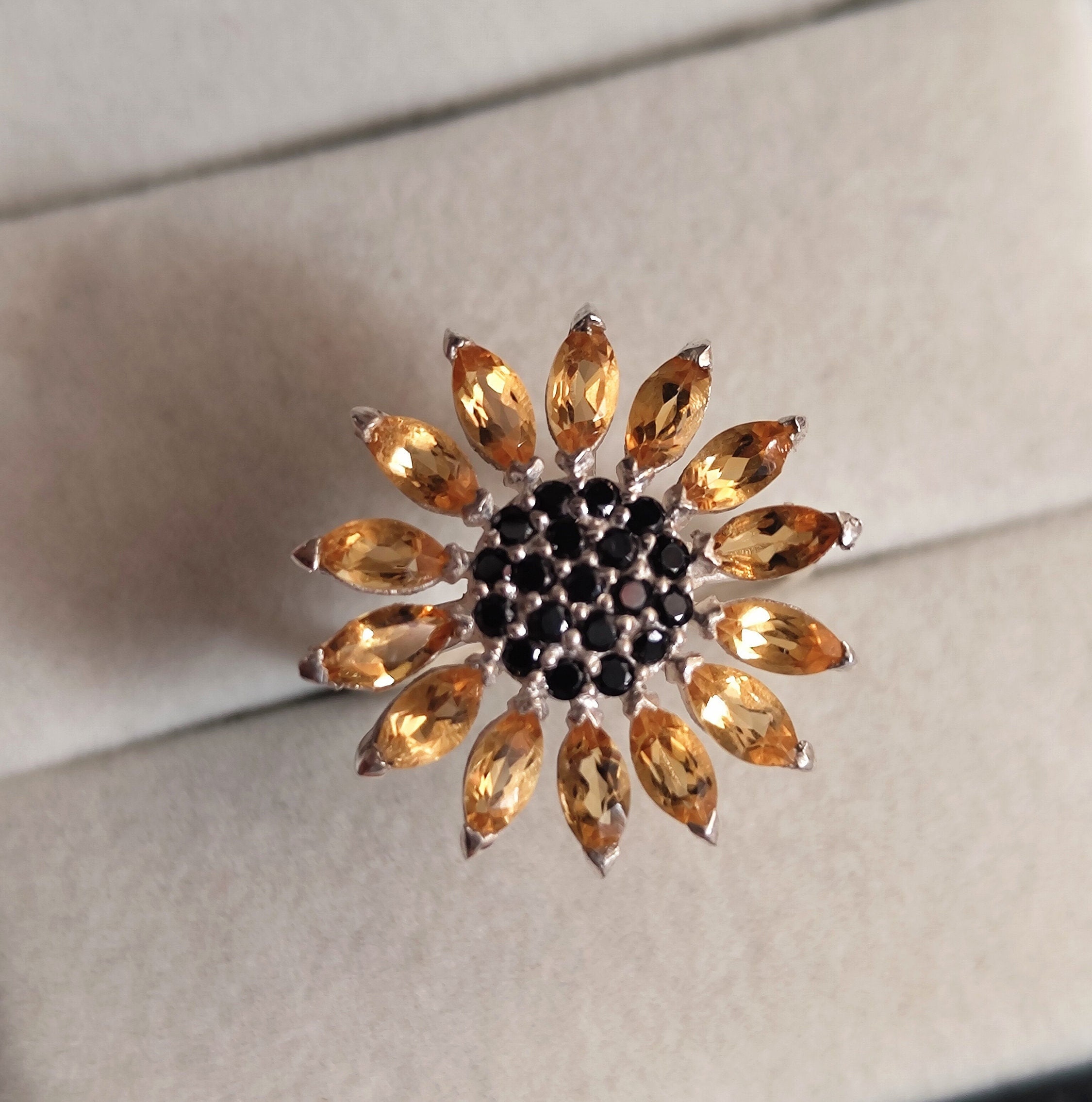 Citrine Sunflower Engagement Ring in 925 Sterling Silver Floral ...