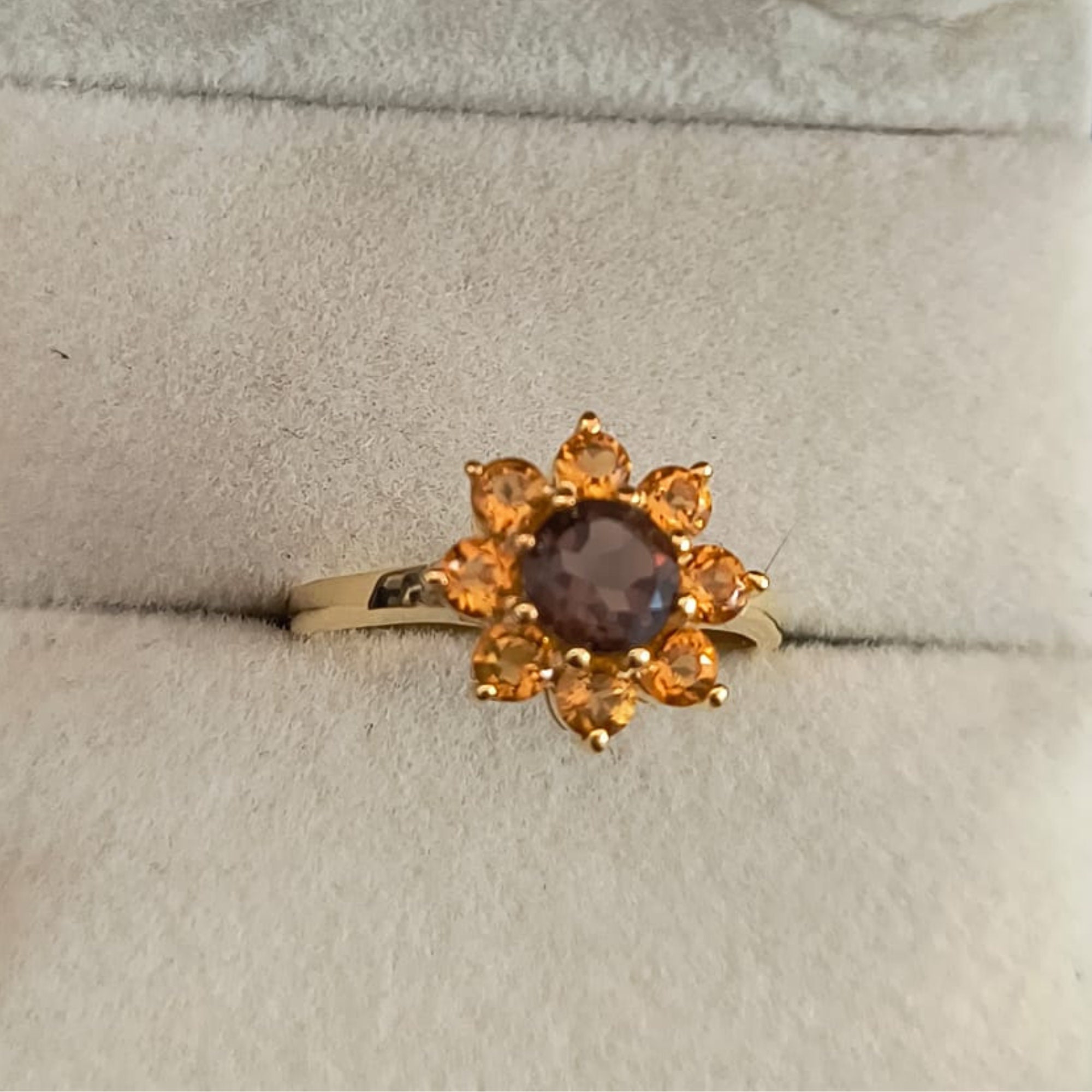 Sunflower Orange Citrine Ring in 9k Yellow Gold Citrine Cluster Smokey ...