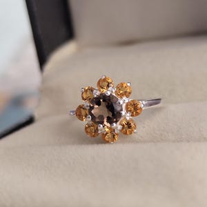 Sunflower Orange Citrine Ring in Silver Orange Citrine Cluster Ring ...