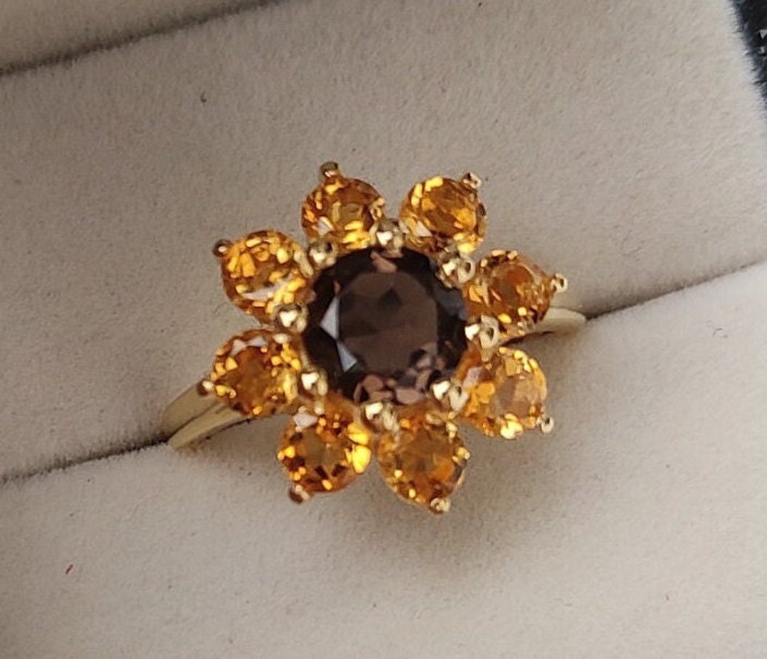 Golden Sunflower Gemstone Ring Citrine Cluster Ring Birthstone Ring ...