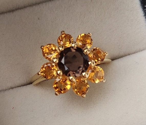 Golden Sunflower Gemstone Ring Citrine Cluster Ring Birthstone Ring Round Flower Ring Personalized Birthstone Ring Anniversary Ring Etsy