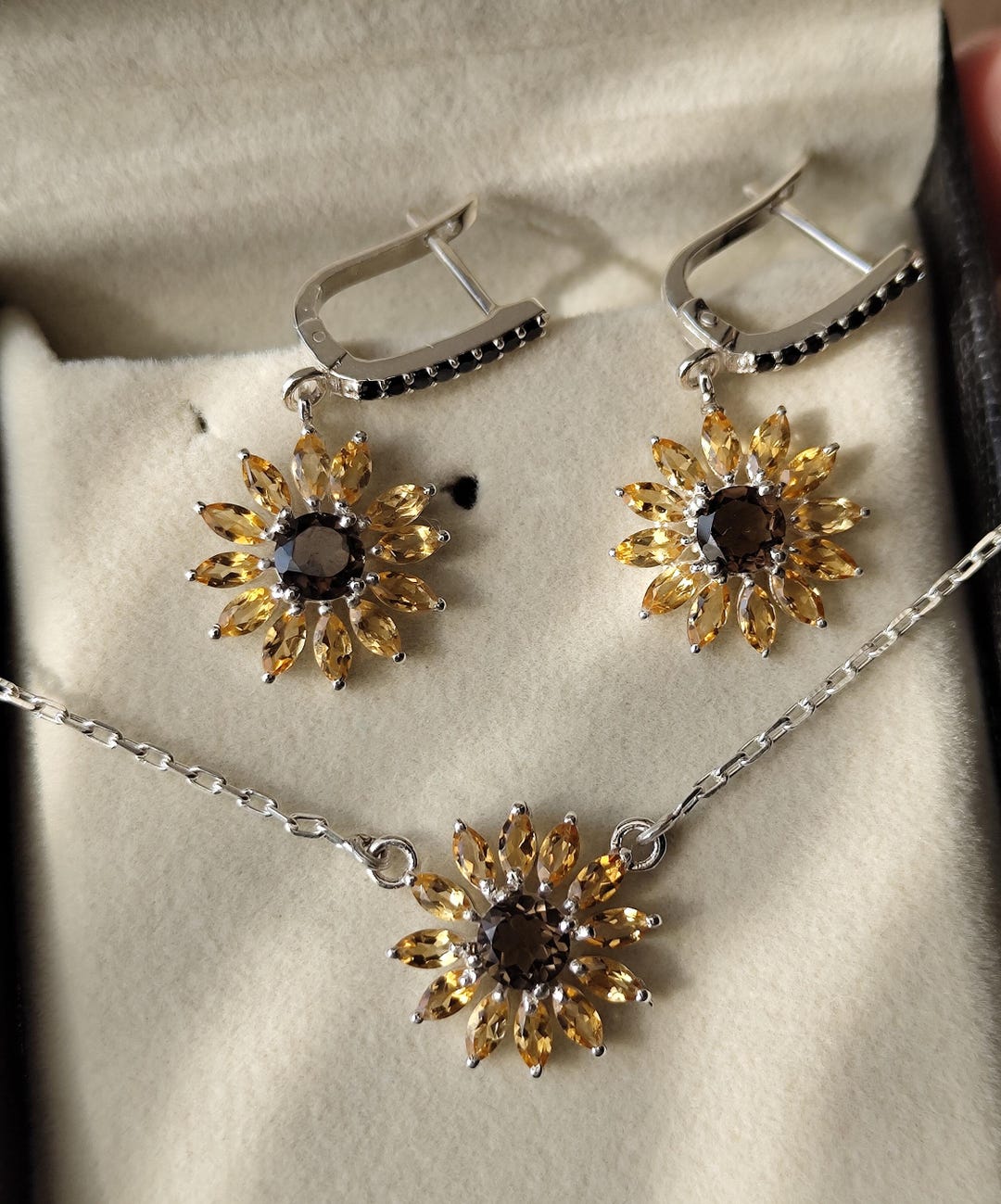 Citrine Sunflower Jewelry Set in 925 Sterling Silver Natural Citrine ...