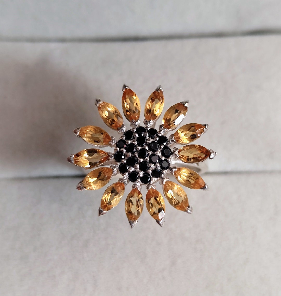Citrine Sunflower Engagement Ring in 925 Sterling Silver Floral ...