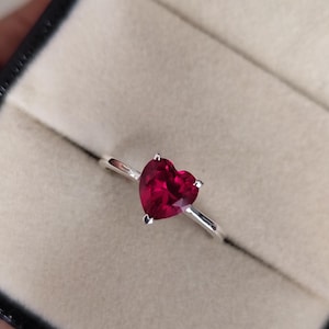 Lab Ruby Heart Ring Ruby Promise Ring Heart Cut Gemstone Ring Ruby Love Rings Valentine Ring ...