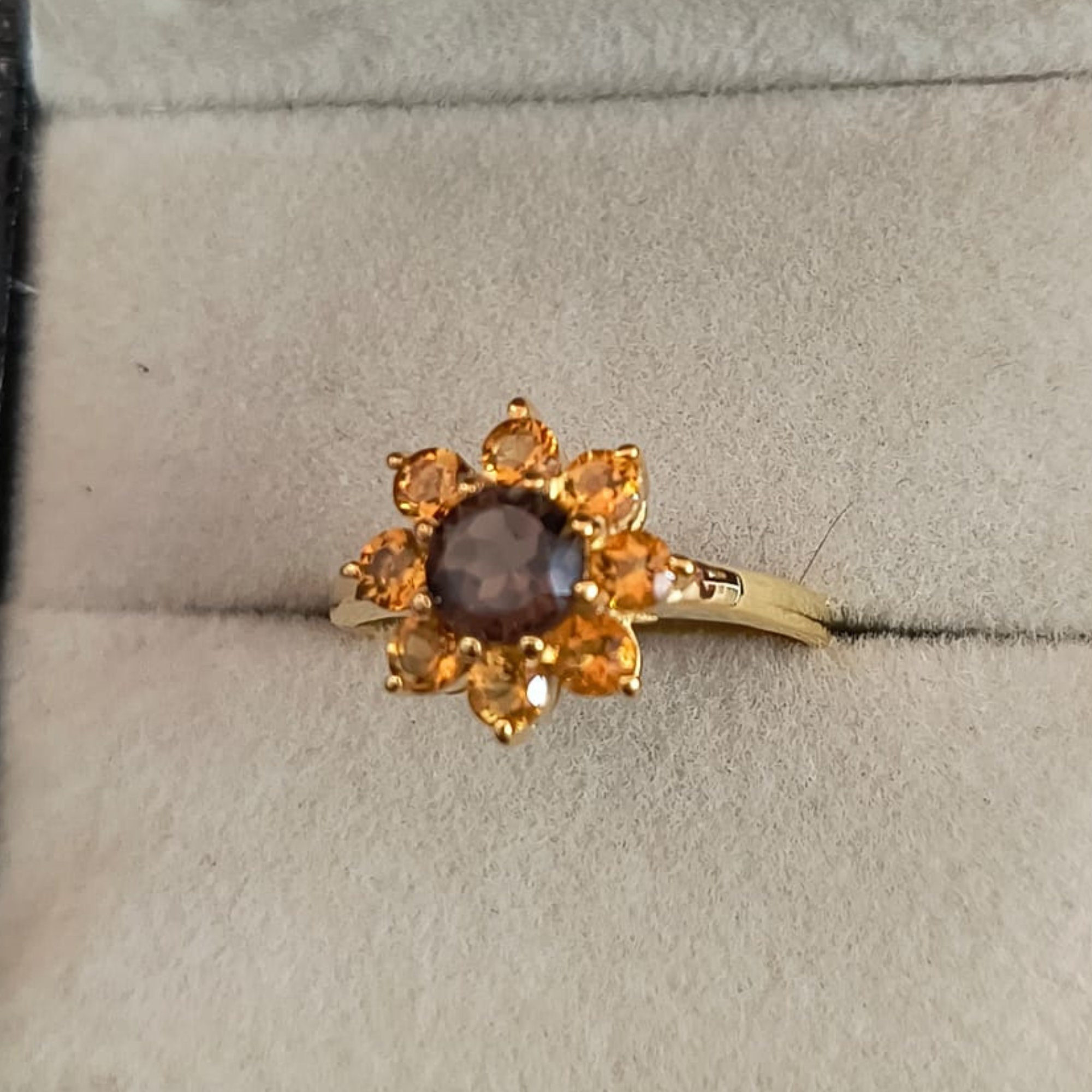Sunflower Orange Citrine Ring in 9k Yellow Gold Citrine Cluster Smokey ...
