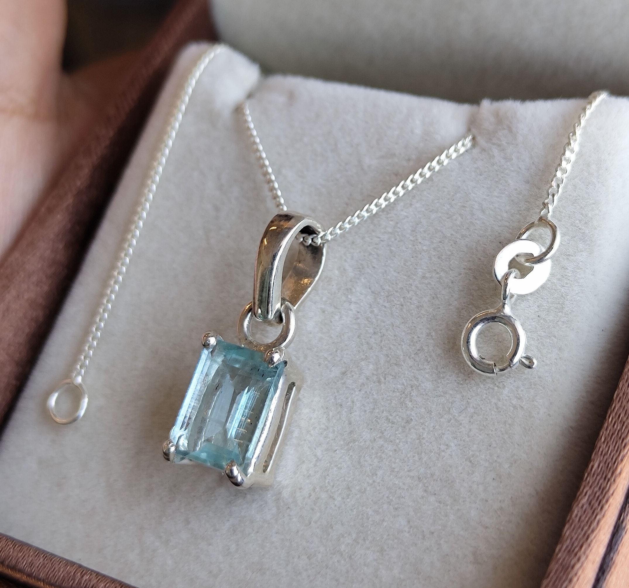 Aquamarine Rectangle Pendant Emerald Cut Aquamarine Pendant Prong Set ...