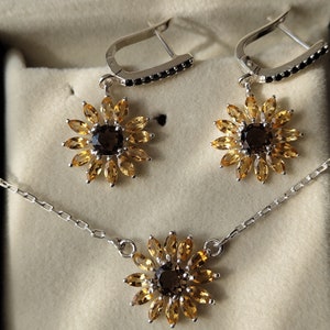 Citrine Sunflower Jewelry Set in 925 Sterling Silver Natural Citrine ...