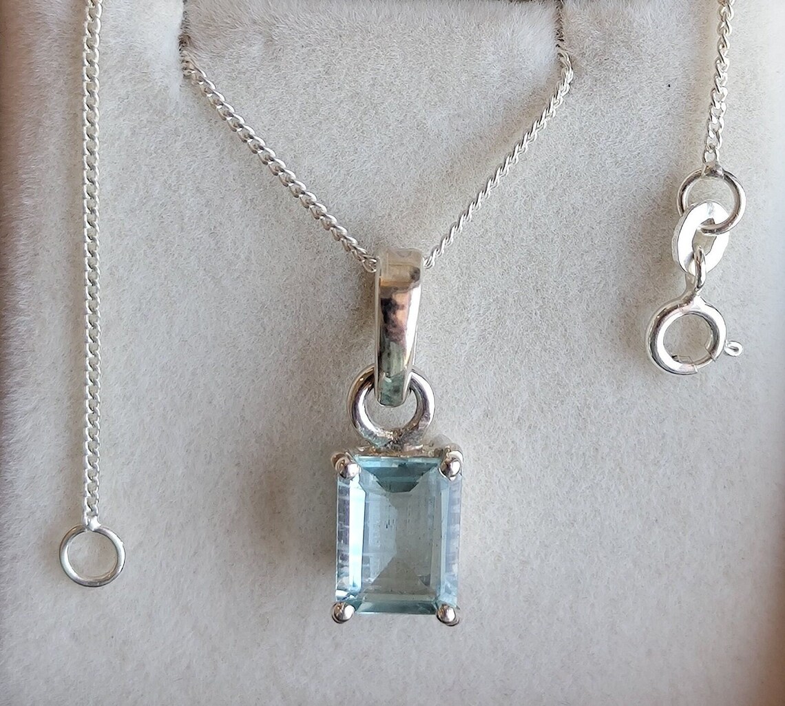 Aquamarine Rectangle Pendant Emerald Cut Aquamarine Pendant Prong Set ...