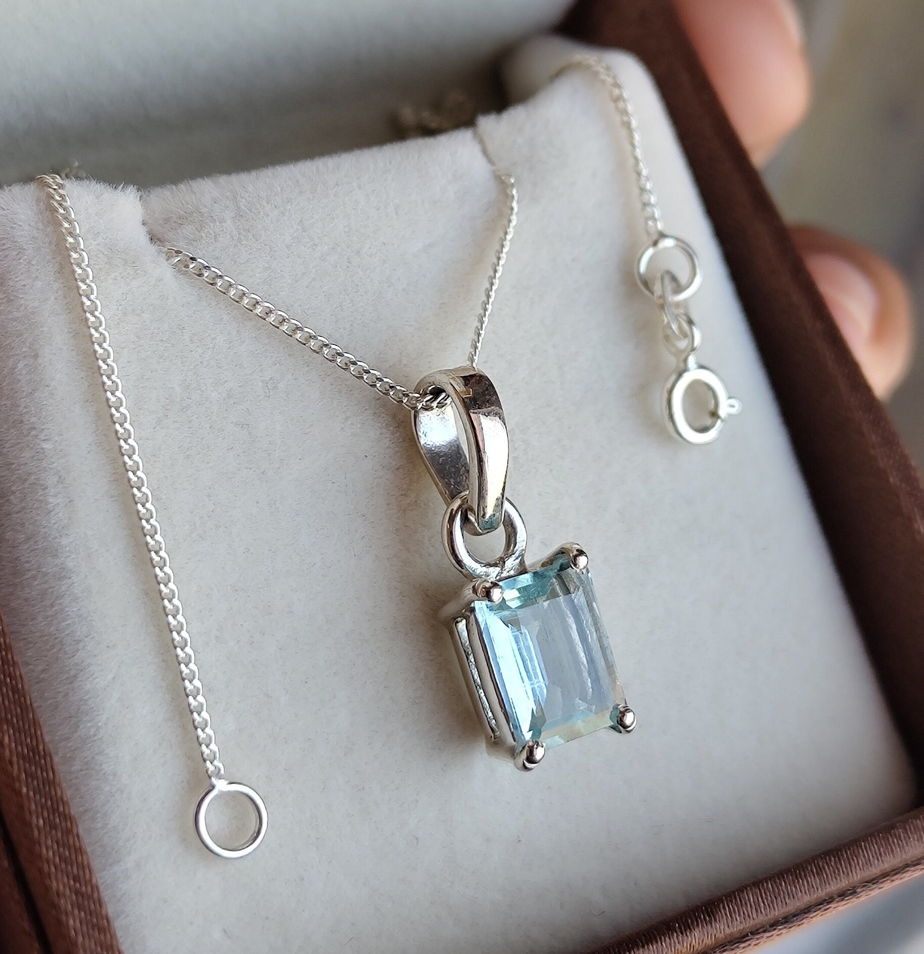 Aquamarine Rectangle Pendant Emerald Cut Aquamarine Pendant Prong Set ...
