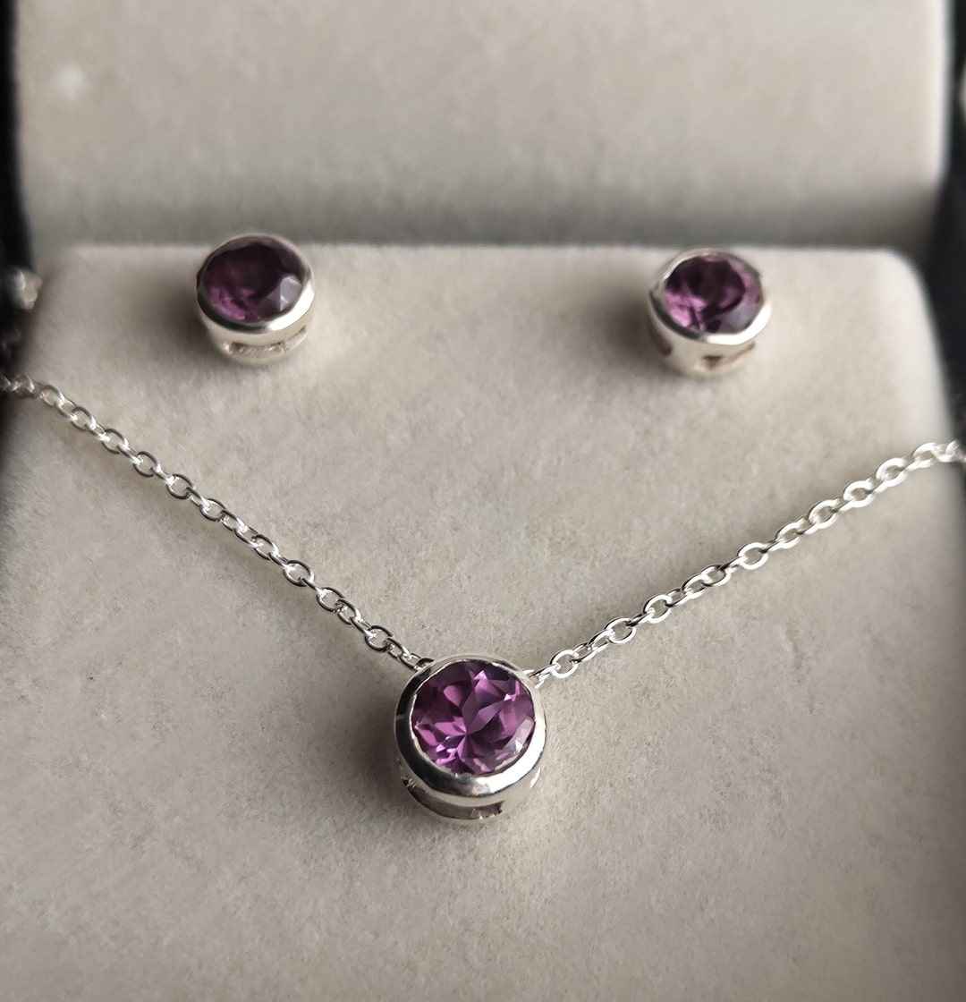 Sterling Silver Alexandrite Locket and Stud Earrings Set, June ...