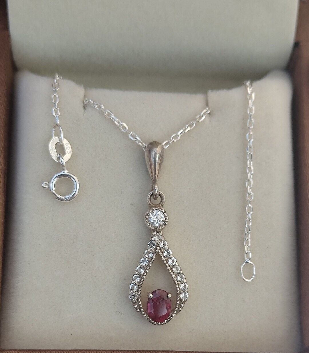 Natural Ruby Pendant With Moissanite Diamond Ruby Necklace for Her Oval ...