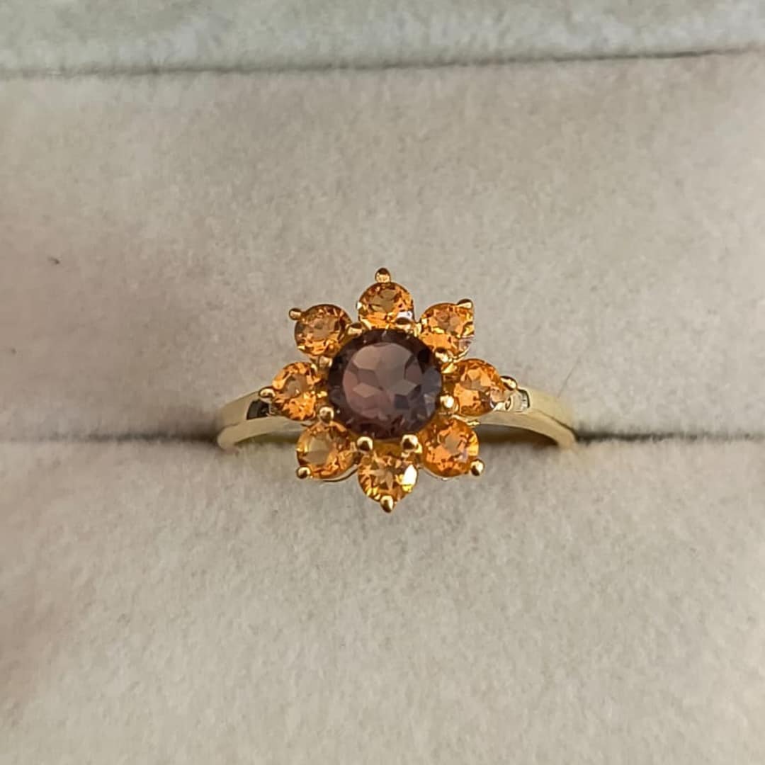 Sunflower Orange Citrine Ring in Silver Orange Citrine Cluster Ring ...