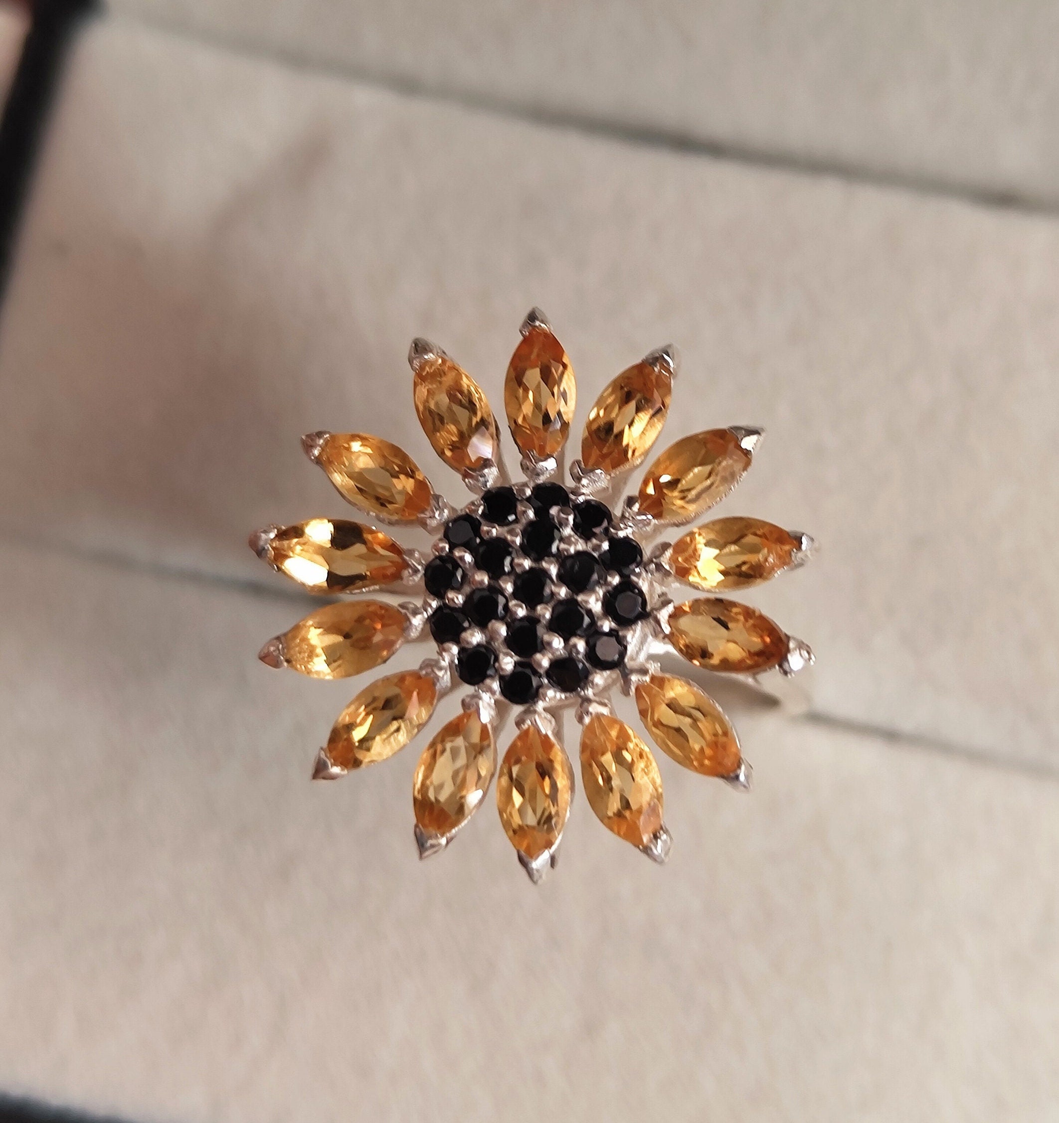 Citrine Sunflower Engagement Ring in 925 Sterling Silver Floral ...