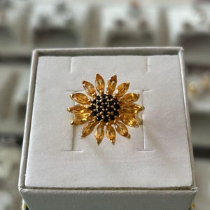 Citrine Sunflower Engagement Ring in 925 Sterling Silver Floral ...