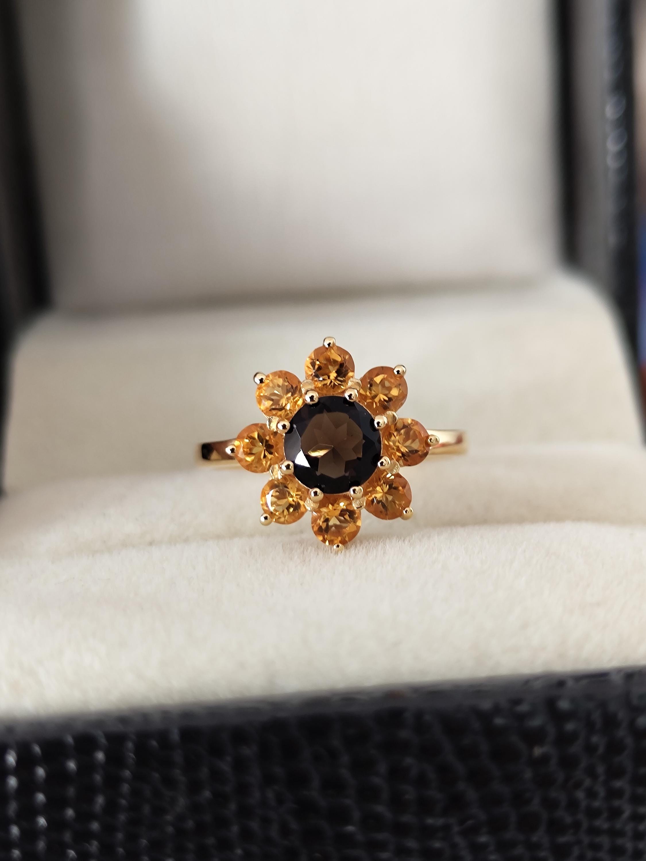Sunflower Orange Citrine Ring in 14k Yellow Gold Orange Citrine Cluster ...