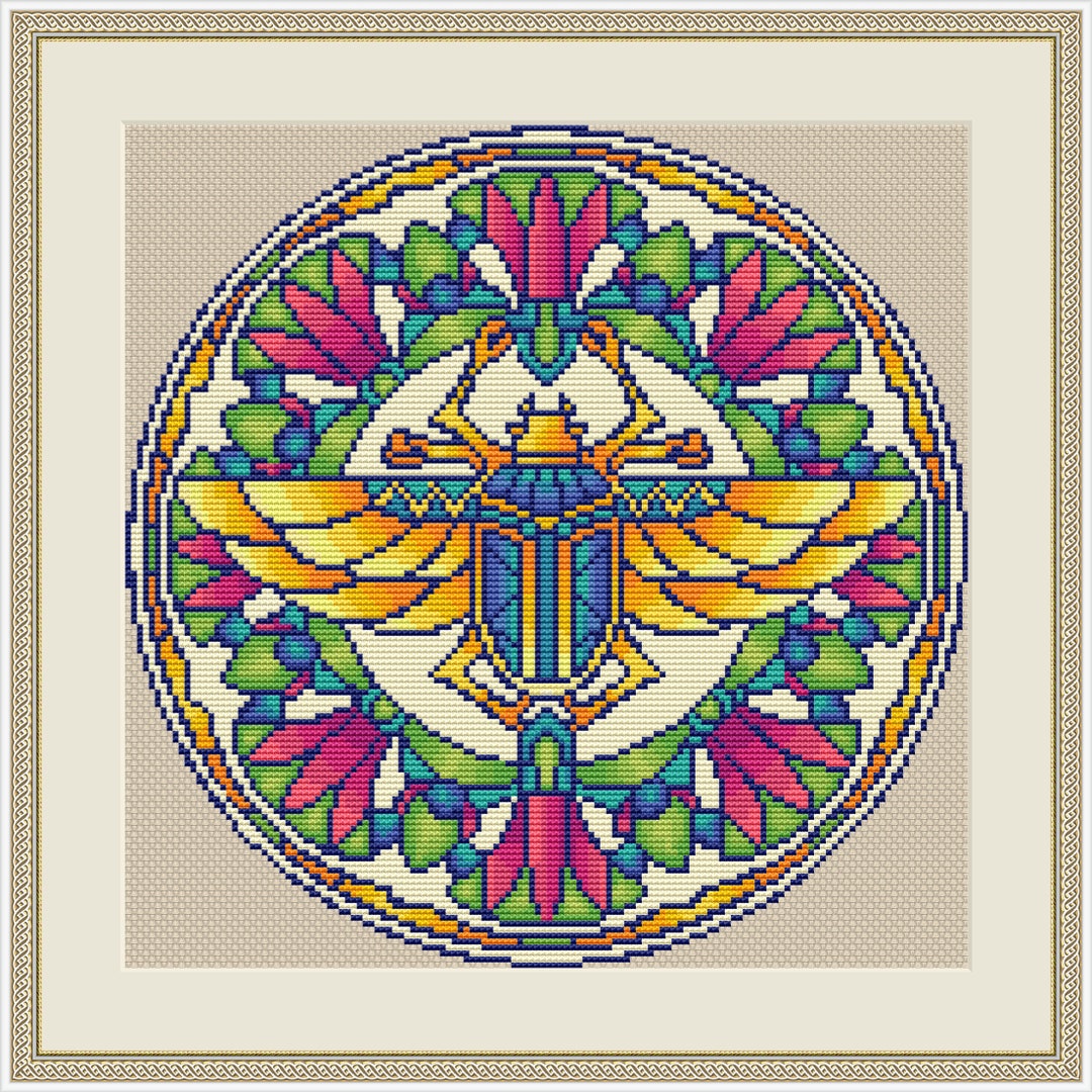 Colorful Scarabeus Beetle Mandala Cross Stitch Pattern, Egyptian Scarab ...