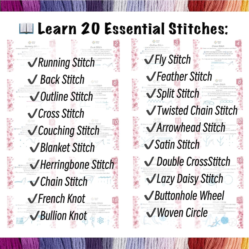 Beginner Embroidery Stitch Cards + Travel Bobbin Box – Learn 20 ...