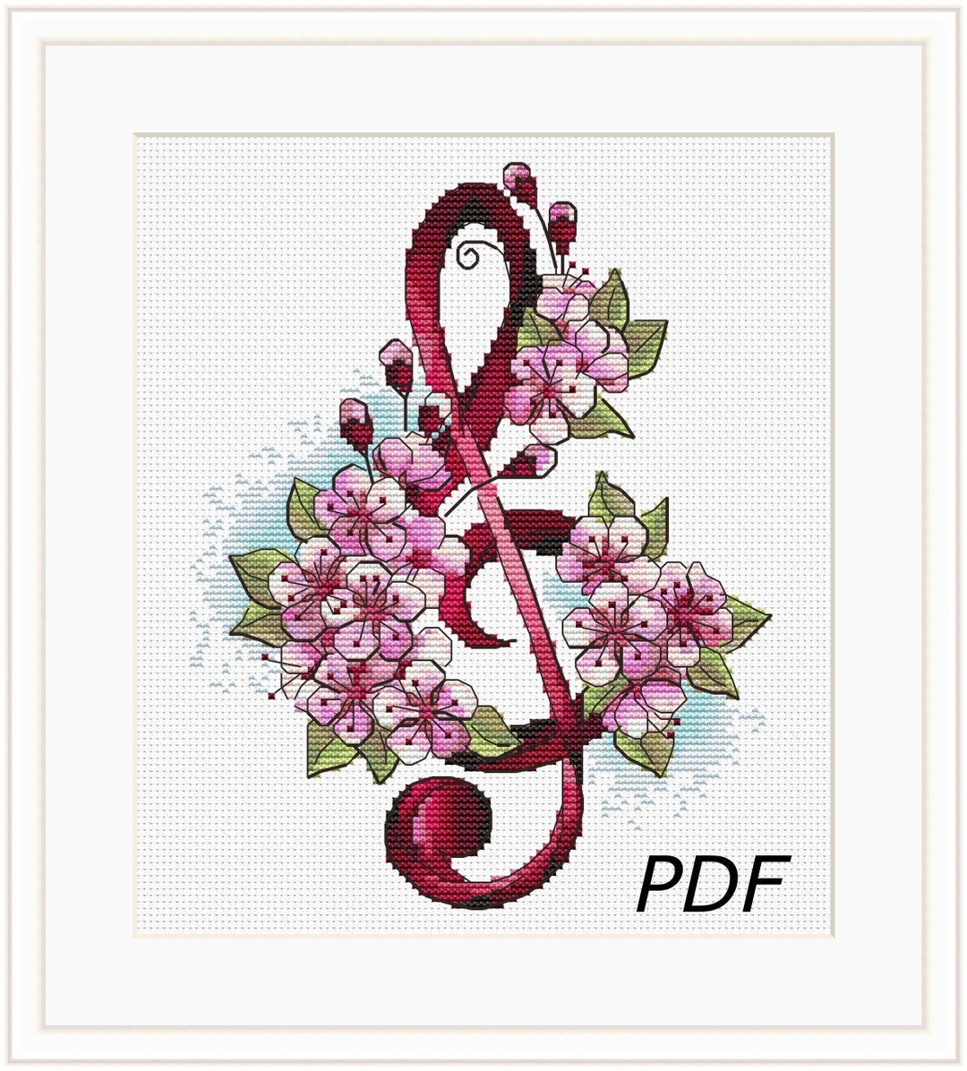 Spring Treble Clef Cross Stitch Pattern,clef Blooming Sakura Xstitch ...