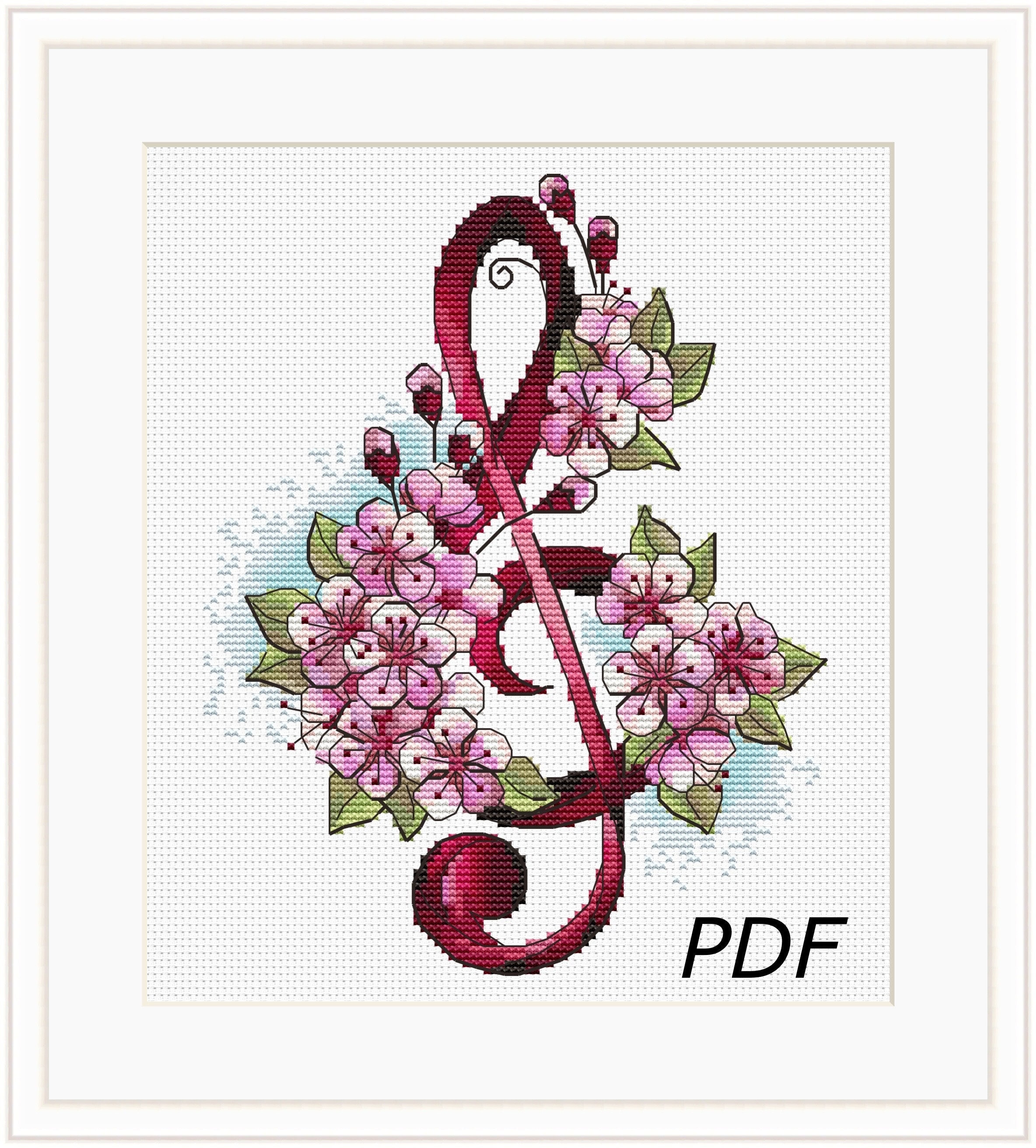 Spring Treble Clef Cross Stitch Pattern,clef Blooming Sakura Xstitch ...