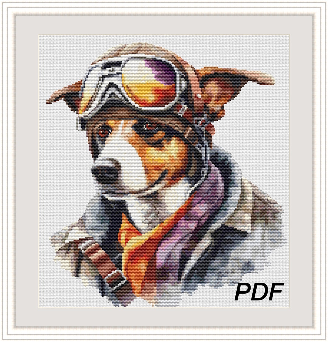 Dog Aviator Cross Stitch Design Pattern-embark on a Creative Adventure ...