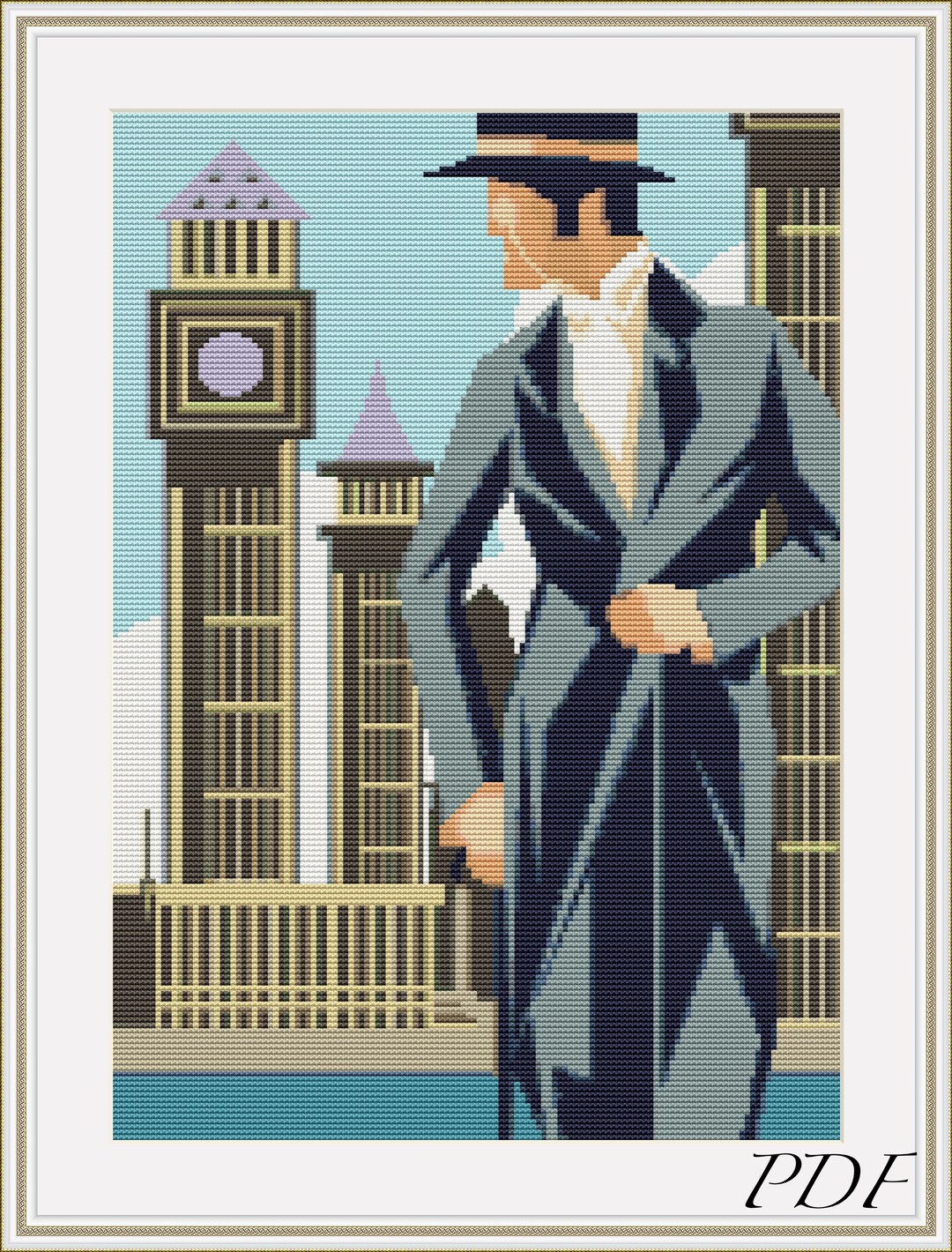 Art Deco Gentleman Cross Stitch Pattern, Vintage Poster Xstitch, Man in ...