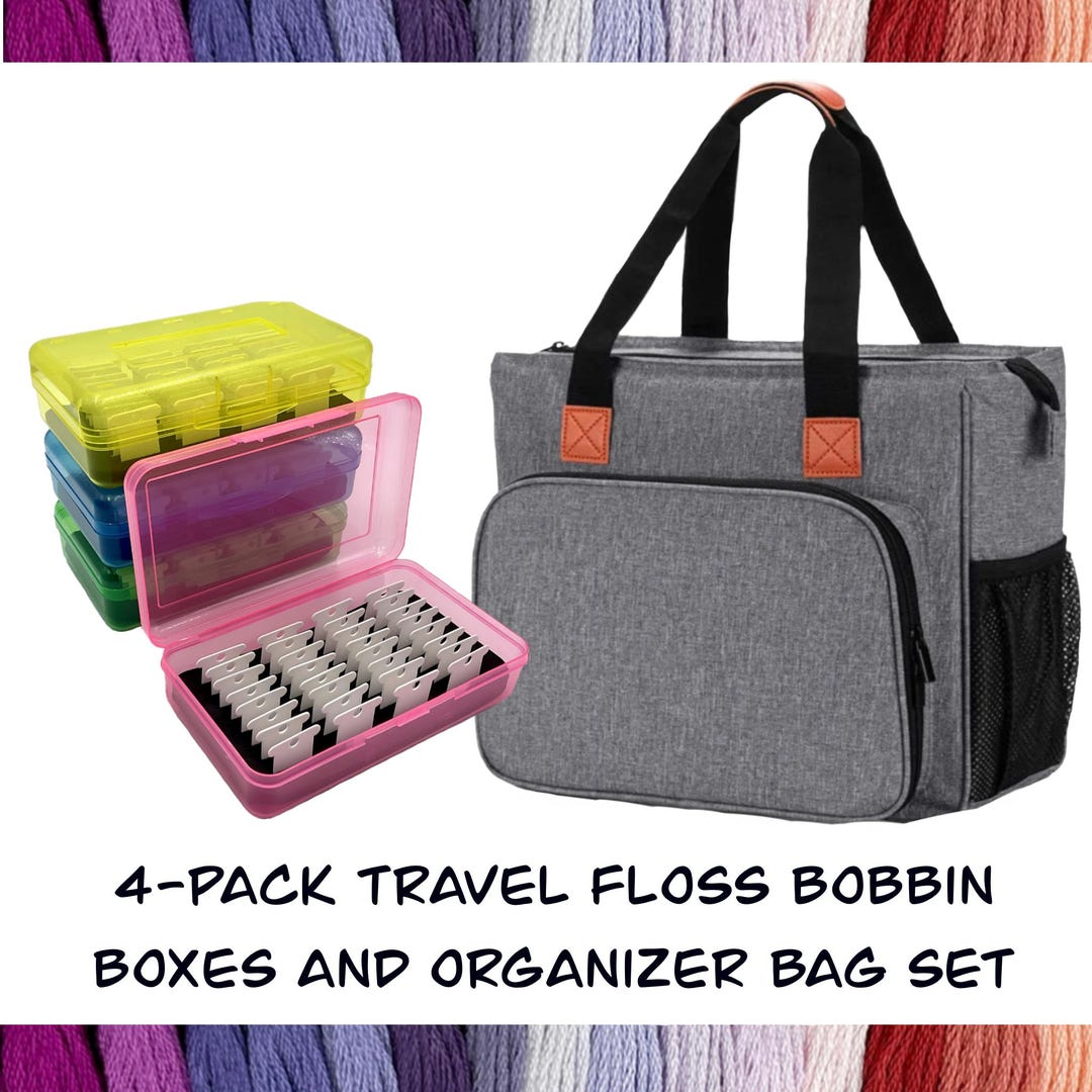 4-pack Travel Floss Bobbin Boxes & Organizer Bag Set–cross Stitch ...
