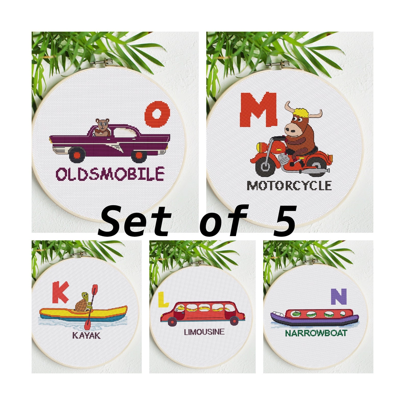 KLMNO combined Cross Stitch Pattern Set of 5 Patterns - Etsy