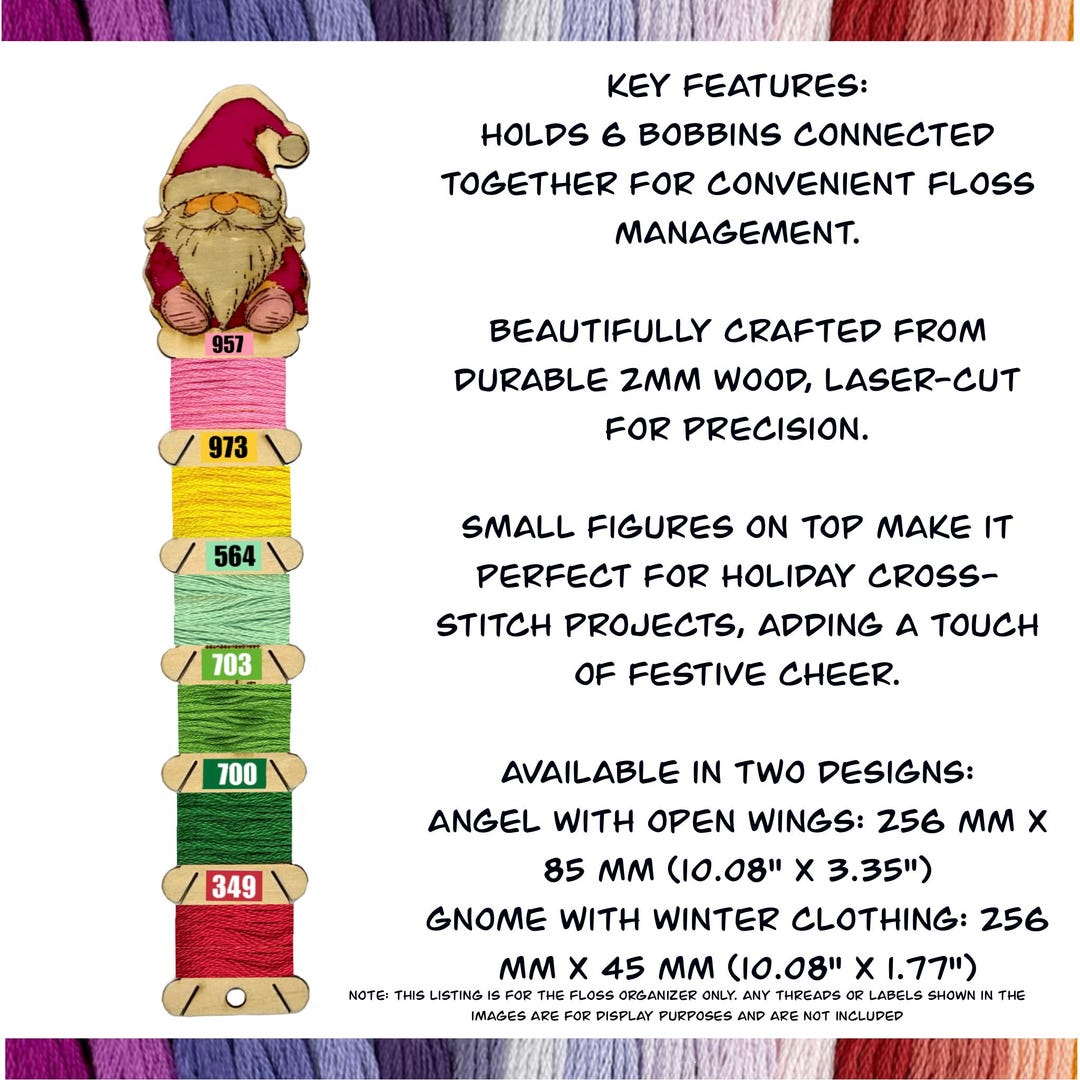 Christmas Angel Floss Organizer-6 Bobbin Wooden Project Holder for ...