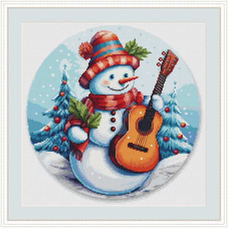 Winter Serenade:snowman With Guitar Cross Stitch Pattern-musical ...