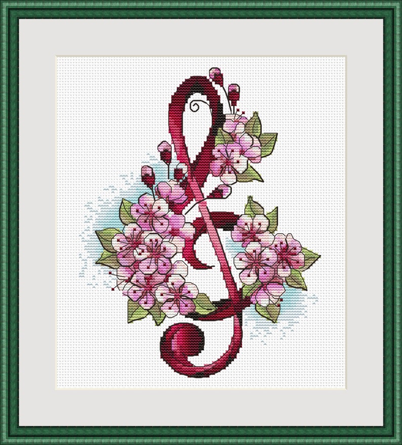 Spring Treble Clef Cross Stitch Patternclef Blooming Sakura - Etsy