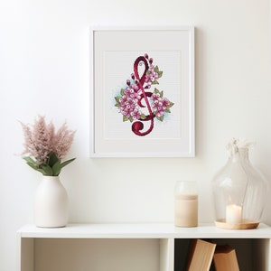Spring Treble Clef Cross Stitch Pattern,clef Blooming Sakura Xstitch ...