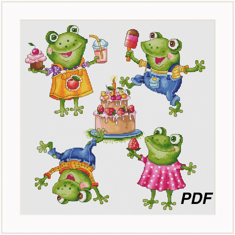 Funny Little Frogs Cross Stitch Patternhappy Birthday Party - Etsy