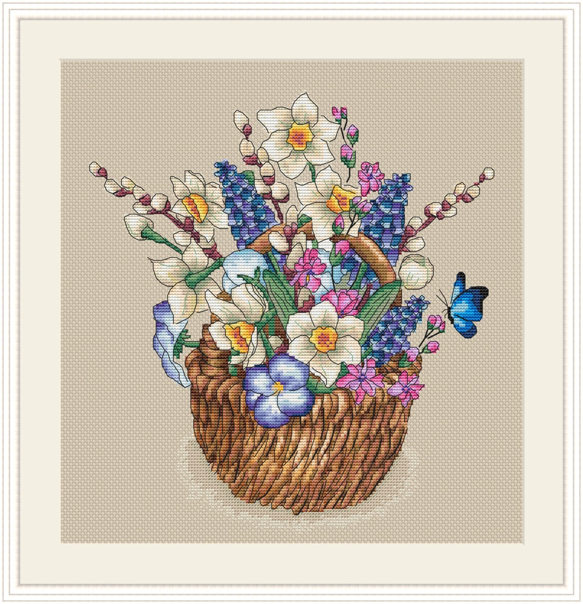 Spring Flowers in Basket cross stitch pattern Nice Daffodils | Etsy