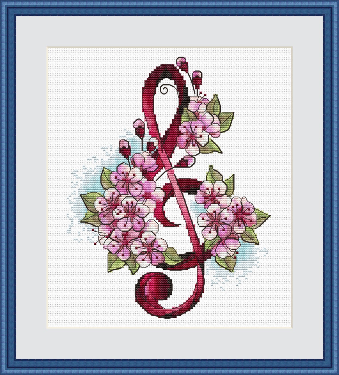 Spring Treble Clef Cross Stitch Patternclef Blooming Sakura - Etsy
