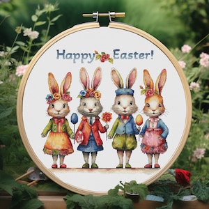 Easter Parade of Rabbits: Festive Spring Cross Stitch Pattern, Easter Celebration Cross Stitch ...