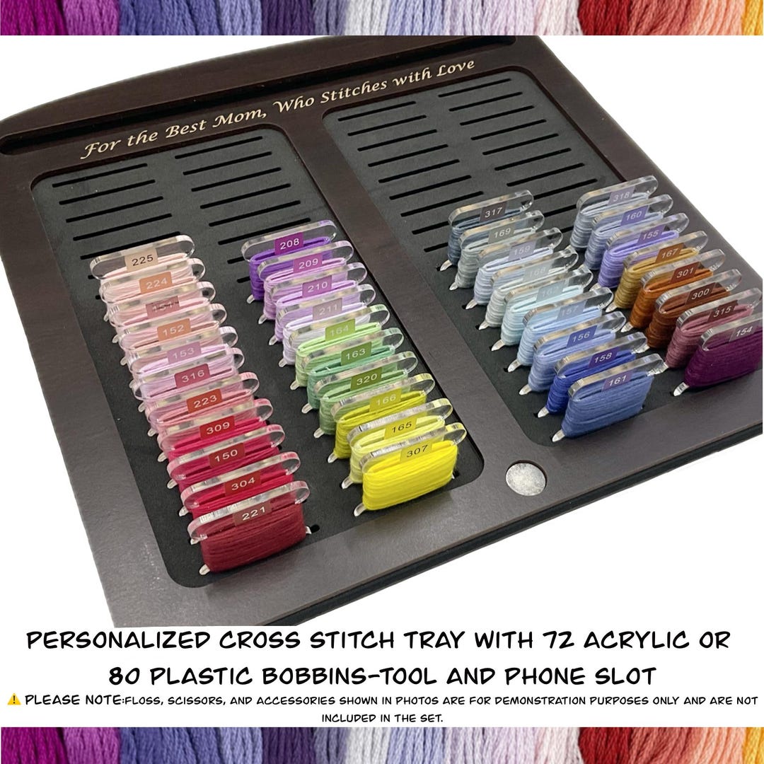 Personalized Cross Stitch Tray With 72 Acrylic or 80 Plastic Bobbins ...