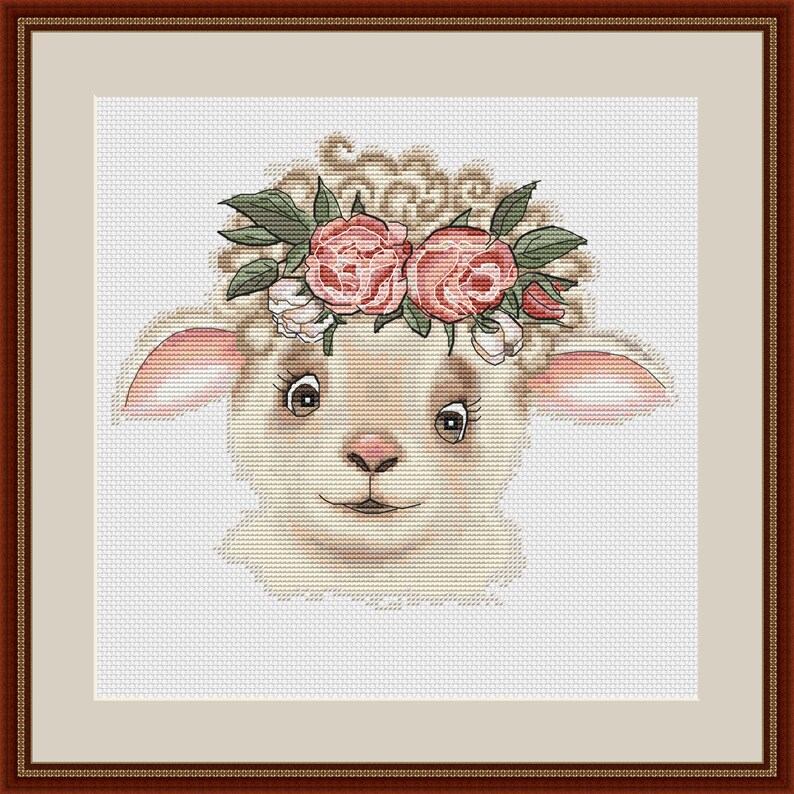Hop Into Spring With This Adorable Sheep and Flower Wreath Cross Stitch ...
