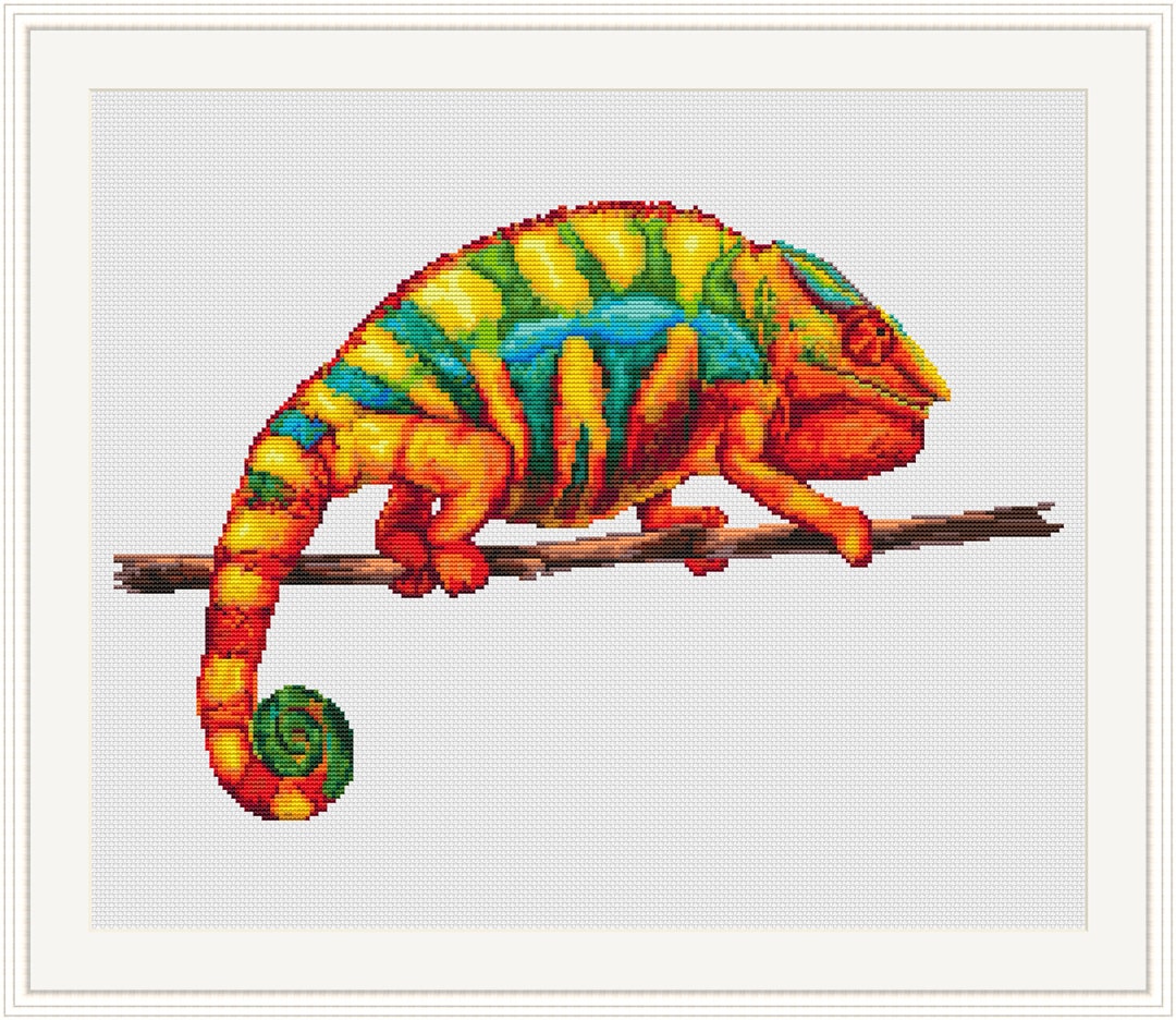 Colorful Chameleon Cross Stitch Pattern, Rainbow Chameleon Xstitch ...