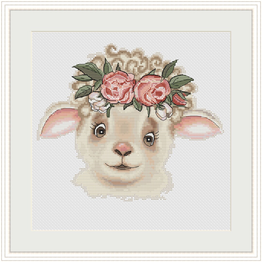 Hop Into Spring With This Adorable Sheep and Flower Wreath Cross Stitch ...